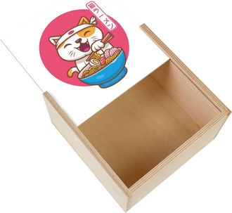 Fabulous Kiste aus Holz - Neko Ramen Japan Katze Illustration Design Japan Anime (11 x 11 x 3,5 cm)
