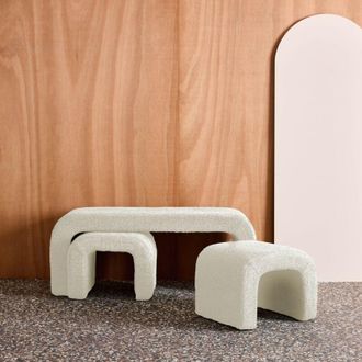 Sweeek Banc et tabourets gigognes bouclette blanc L 112 x P 40 x H 45cm - Ino