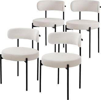 ML Design ML-Design Esszimmerst&uuml;hle 4er Set, K&uuml;chenstuhl aus Teddystoff Wei&szlig;, Wohnzimmerstuhl mit R&uuml;ckenlehne, Polsterst&uuml;hle mit schwarzen Metallbeinen, Lounges
