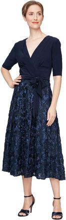 Alex Evenings Damen Tee-langes Jersey und Rosette (Zierlich und Normal) Kleid fr besondere Anlsse, Marineblaue Krawatte vorne, 44