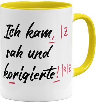 OM3 lustige Lehrer Kaffee-Tasse mit Spruch - Lehrergeschenk Spruchtasse Lehramt Studenten - Keramik Becher - 11oz 325ml - Beidseitig Bedruckt - Gelb