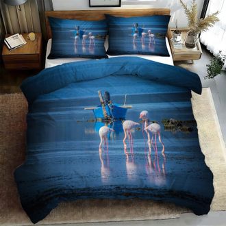 Generic Bettw&auml;sche 155x220 Elegante Romantik Bettbezug 155x220 Flamingo Bettbezug mit 2 Kissenbez&uuml;ge 80x80cm, Bettw&auml;sche-Sets Microfaser mit Rei&szlig;verschluss b9