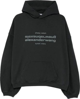 Alexander Wang Sweat &agrave; capuche imprim&eacute; logo - Femme - Sweatshirts et sweats &agrave; capuche - Noir - Taille: 42 FR