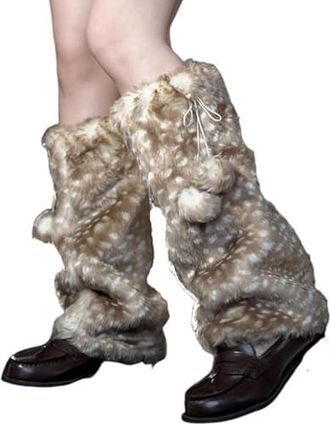 Generic Fuzzy Elk Y2K Jambières pour femme - Jambières esthétiques en fourrure kawaii, accessoires de Noël et de style