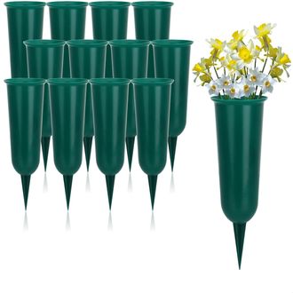 Com-Four 12x Grabvasen 27 cm - wetterfeste Steckvase je 500 ml mit stabilem 8 cm Erdspie&szlig; - Friedhofsvase f&uuml;r Grabschmuck & Blumenarrangements - Elegante Kunst