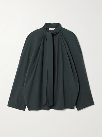 Christophe Lemaire Blouse En Popeline De Coton Lav&eacute;e &Agrave; Plis Et &Agrave; Liens Ascot - Gris