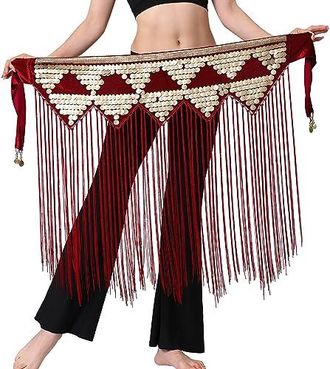 Feoya Ceinture Echarpe de Danse Frange Longue Belly Dance Foulard Orientale Décorations Accessoire Halloween Déguisement Practice Spectacle A2