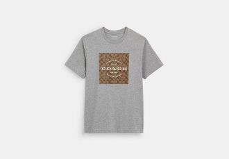 Coach Signature Square T-Shirt Aus Bio-Baumwolle f&uuml;r M&auml;nner in Grau, Gr&ouml;&szlig;e Mittel