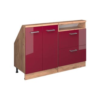 Vicco K&uuml;chenschrank f&uuml;r Dachschr&auml;gen R-Line, Rot Hochglanz/Goldkraft Eiche, 120 cm 2er Set