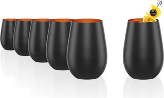 Stölzle Wassergläser Elements metallic Schwarz/Bronze 6er-Set 465 ml - Allroundgläser für Wasser, Saft & Cocktails - Hochwertige Trinkgläser aus Kristallglas 