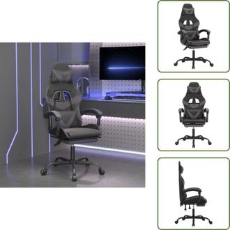 vidaXL The Living Store Gaming-Stuhl mit Fu&szlig;st&uuml;tze Schwarz und Grau Kunstleder - Gamingstuhl mit Fu&szlig;st&uuml;tze