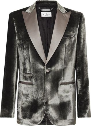 Philipp Plein Einknopf-Samtblazer - - Jackets - Herren - Grau - 5XL