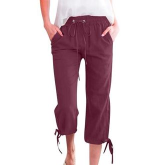 Generic Pantalon d&eacute;t&eacute; 7/8 pour femme - L&eacute;ger - Avec cordon de serrage et poches - Pantalon en coton et lin - Pantalon &eacute;l&eacute;gant et a&eacute;r&eacute; - D&eacute;contract&eacute; - Conforta