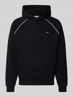 Review Hoodie mit Logoprint und Kontrastspipings