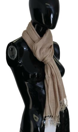 Costume National Womens Beige Cotton Shawl Foulard Fringe Scarf Linen