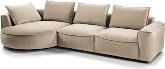 Studio Copenhagen home24 Ecksofa mit Ottomane Gold Samt Shyla 312 x 82 x 154cm Longchair davorstehend links Modern