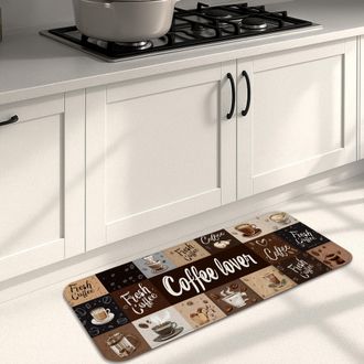 Generic Coffee Lover Küchenteppiche, weiche Bodenteppiche, Vintage-Kaffee-Kunst, gepolstert, bequem, waschbar, rutschfest, für Küchenspüle, Waschküche, Badezi