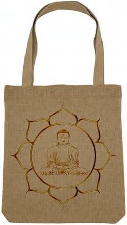 Fabulous Sac Shopping Tote Bag Aspect Lin - Buddha Dore Lotus Meditation Bien Etre Buddhisme Mandala - Sac de Courses Toile Epaisse 360g Beige Naturel Cabas Po