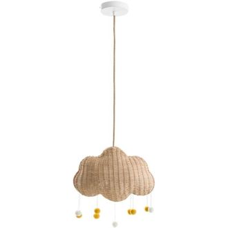 Beliani Pendelleuchte aus naturfarbenem Rattan mit handgeflochtenem wolkenförmigem Lampenschirm im Boho-Stil