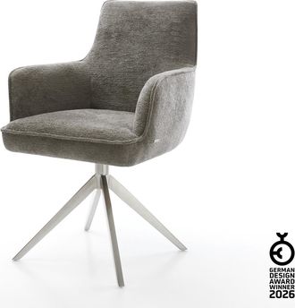 DELIFE Drehstuhl Heira-Flex mit Armlehnen Boucl&eacute; Soft Schlamm Kreuzgestell breit Edelstahl 360&deg; drehbar Wippfunktion Taschenfederkern, Esszimmerst&uuml;hle