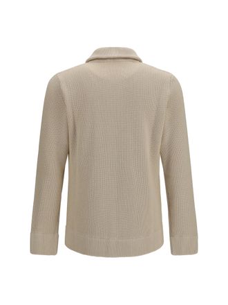 Maison Margiela Mens Cotton Zip-Up Sweater Ecru Wool Ovis Aries