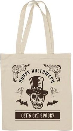 Generic Happy Halloween Lets Get Spooky Skull Art Sac fourre-tout en coton naturel Blanc