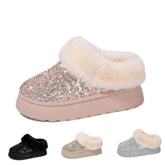 Generic Bottes plates &agrave; paillettes pour femme - Chaudes - Antid&eacute;rapantes - Fausse fourrure - Confortables - Pour lint&eacute;rieur et lext&eacute;rieur - L&eacute;g&egrave;res et antid&eacute;r