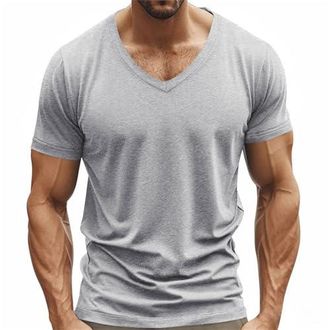 Generic Chemises de sport pour homme - T-shirt de sport &agrave; s&eacute;chage rapide et respirant - Col en V - Coupe d&eacute;contract&eacute;e - Couleur unie - T-shirt original d&eacute;cont