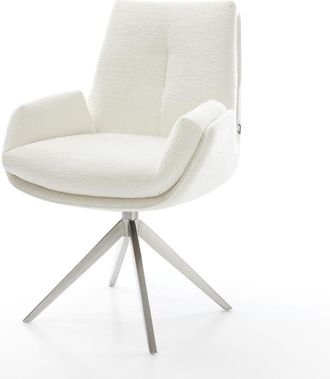 DELIFE Drehstuhl Clea-Flex Boucl&eacute; Soft Beige Kreuzgestell breit Edelstahl 360&deg; drehbar Wippfunktion, Esszimmerst&uuml;hle