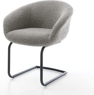 DELIFE Freischwinger Vinka-Flex mit Armlehnen Bouclé Silbergrau Freischwinger rund Schwarz Taschenfederkern, Esszimmerstühle