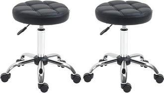 HOMCOM 2er-Set Rollhocker h&ouml;henverstellbar, Drehhocker 48-63 cm, Arbeitshocker 360&deg; drehbar, B&uuml;rohocker f&uuml;r B&uuml;ro, Salon, Massage, Spa, Schwarz