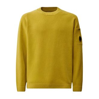 C.P. Company C.p. Company, Homme, Pulls, Jaune, Taille: L Pull Ras du Cou en Chenille de Coton avec D&eacute;tail Lens