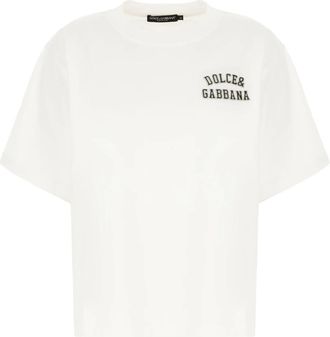 Dolce & Gabbana Femme, Tops, Blanc, Taille: 40 FR T-shirt oversize avec logo brod&eacute;