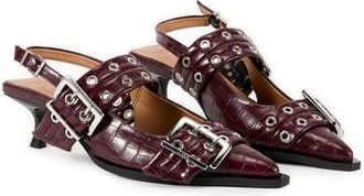 Ganni Sling-back effet peau de crocodile en cuir m&eacute;lang&eacute;