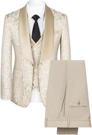 Generic Costume 3 pi&egrave;ces pour homme en jacquard cachemire avec ch&acirc;le et revers - Coupe ajust&eacute;e - Blazer floral - Veste gilet et pantalon - Pour f&ecirc;te et d&icirc;ner,