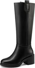 Queen Helena Bottes hautes à talons bas décontractées pour femme X31-207, Noir, 38 EU