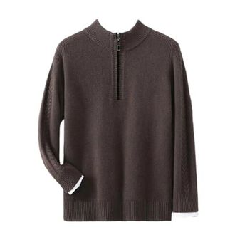 Generic Pull en tricot pour homme - Col rond - Automne et hiver - Laine solide - Pull chaud tricoté, Marron grisâtre, 3XL