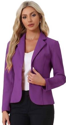 Allegra K Blazer Femme de Business à Col Revers Veste de Costume à Manches Longues Mauve S