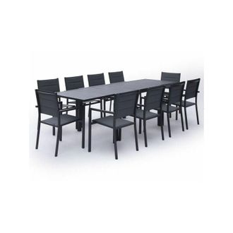 Happy Garden Ausziehbare Gartenm&ouml;bel VENEZIA aus grauem Textilene 10 Sitzpl&auml;tze - Aluminium Anthrazit