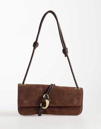 Dolce Vita Alice - Wildleder-Schultertasche in Schokobraun mit goldfarbenem Metallbesatz