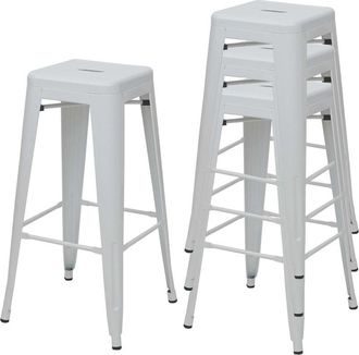 Hhg 4x tabouret de bar 844, chaise de comptoir, m&eacute;tal, empilable, design industriel, blanc