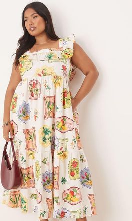 Nobody's Child Cassidy - Robe mi-longue &agrave; volants &agrave; imprim&eacute; fruits fa&ccedil;on carte postale-Multicolore