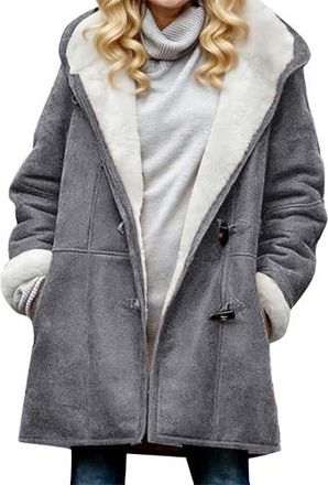 Generic Vestes dhiver doubl&eacute;es Sherpa pour femme - Sweat &agrave; capuche en polaire pelucheuse - Tendance et confortable - D&eacute;contract&eacute;, gris, 3XL
