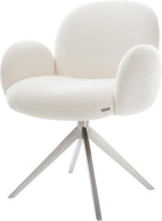 DELIFE Esszimmerstuhl Nube-Flex mit Armlehnen Kreuzgestell breit Edelstahl Boucl&eacute; Soft Beige 360&deg; drehbar Taschenfederkern