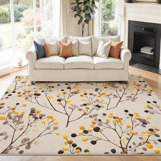 Generic Tapis &agrave; Motif Plantes &Eacute;l&eacute;gantes Baies Grand Antid&eacute;rapant &agrave; Poils Courts Doux Chambre Poil Ras de Sol Brun Gris, 140 x 200 cm