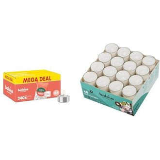 Bolsius Bundle of Bolsius - Gro&szlig;packung Teelichter - 240 St&uuml;ck - 6 Brennstunden - Wei&szlig; + Bolsius - Teelichter Clear Cup - im Karton - Brenndauer 8 Stunden - 4