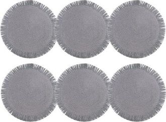cofan Set mit 6 Untersetzern, rund, Farbe: Beige, Wei&szlig; oder Grau, Durchmesser: 38 cm, mit dekorativen Fransen (Grau)
