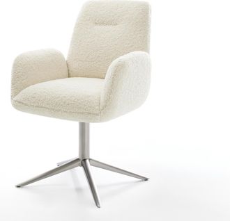 DELIFE Drehstuhl Zoa-Flex Teddystoff Beige Fußkreuz Edelstahl 360° drehbar Wippfunktion Taschenfederkern, Esszimmerstühle