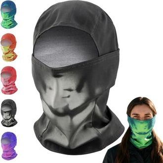 Generic Cagoule unisexe r&eacute;active &agrave; la chaleur - Changement de couleur - Masque de ski dhiver int&eacute;gral pour moto - Pour le ski, la randonn&eacute;e, Gris &agrave; blanc, Tai