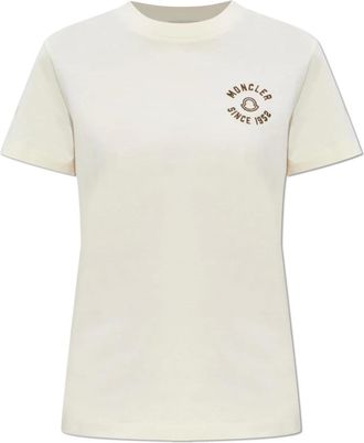 Moncler Femme, Tops, Beige, Taille: 40 FR Logo Patch T-Shirt
